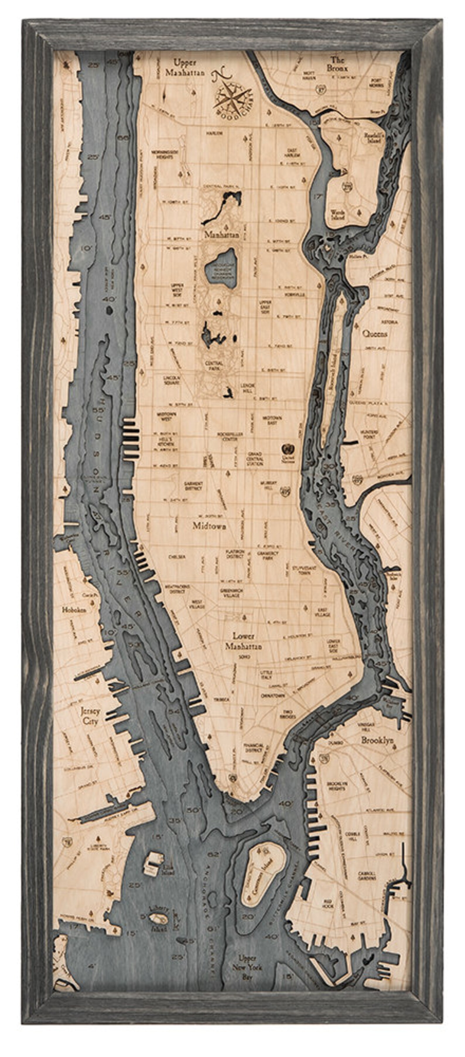 Manhattan, New York Wood Carved Topographic Depth Chart / Map - Etsy