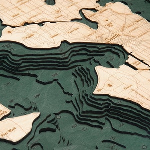 Seattle, WA Wood Carved Topographical Map - Gray Frame - Etsy