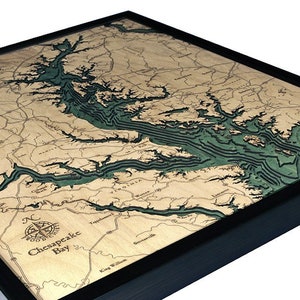 Chesapeake Bay Wood Carved Topographic Depth Chart / Map - Brown - Etsy