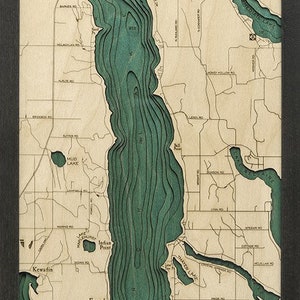Torch Lake, Michigan Wood Carved Topographic Depth Chart / Map - Brown ...