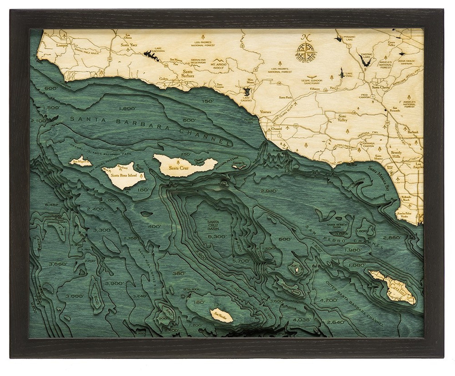 Santa Barbara / Channel Islands Wood Carved Topographic Depth Chart ...