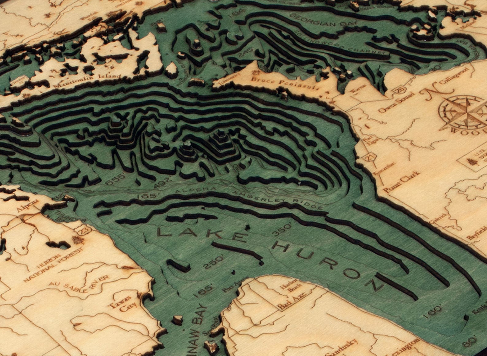Lake Huron Wood Carved Topographic Depth Chart / Map - Etsy