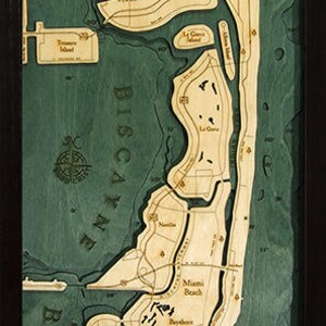 Miami Beach Wood Carved Topographic Depth Chart / Map - Etsy