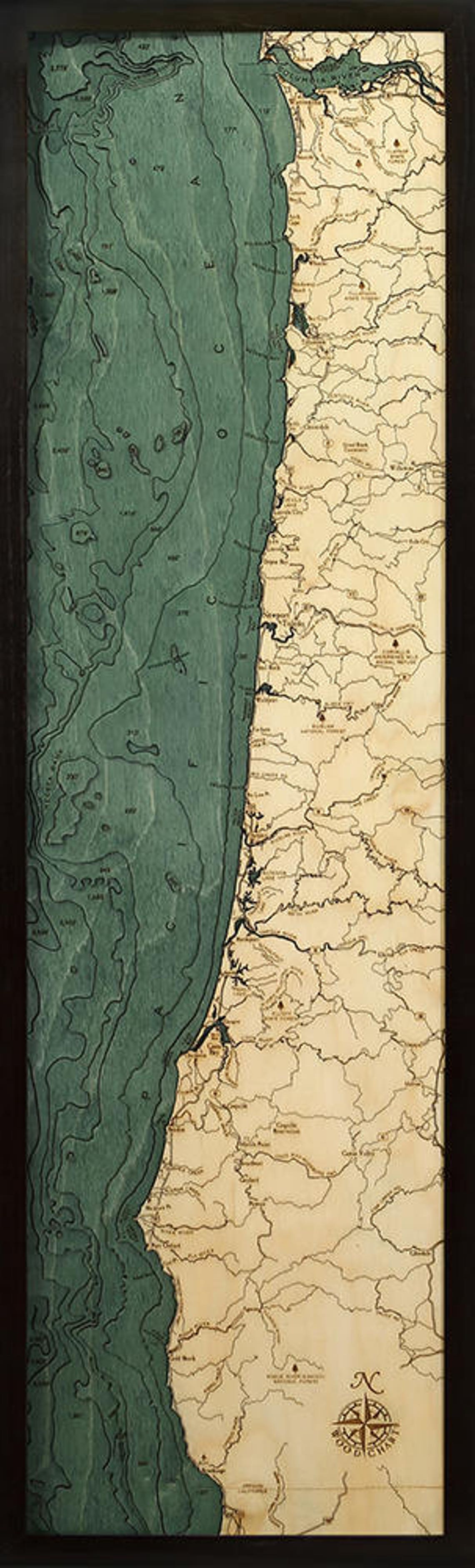 Oregon Coast Wood Carved Topographic Depth Chart / Map - Etsy
