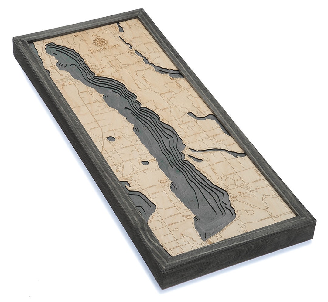 Torch Lake, Michigan Wood Carved Topographic Depth Chart / Map - Etsy