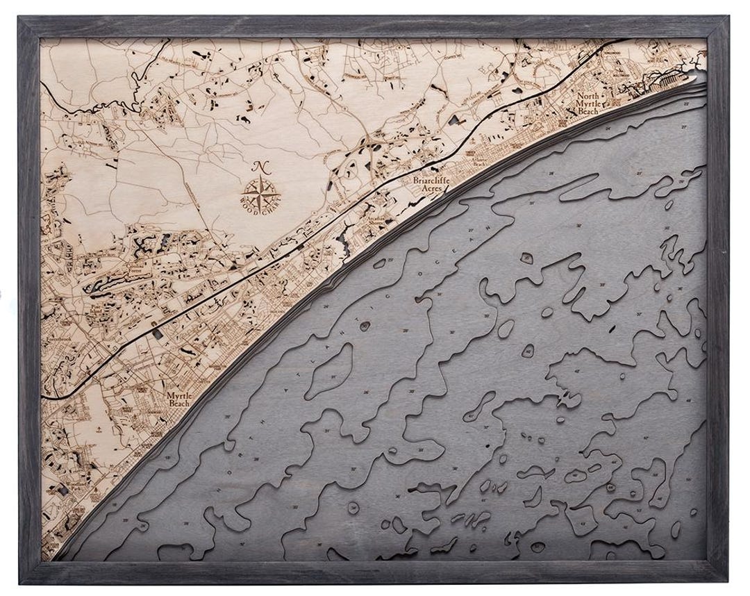Myrtle to North Myrtle Beach Wood Carved Topographic Depth Chart / Map ...
