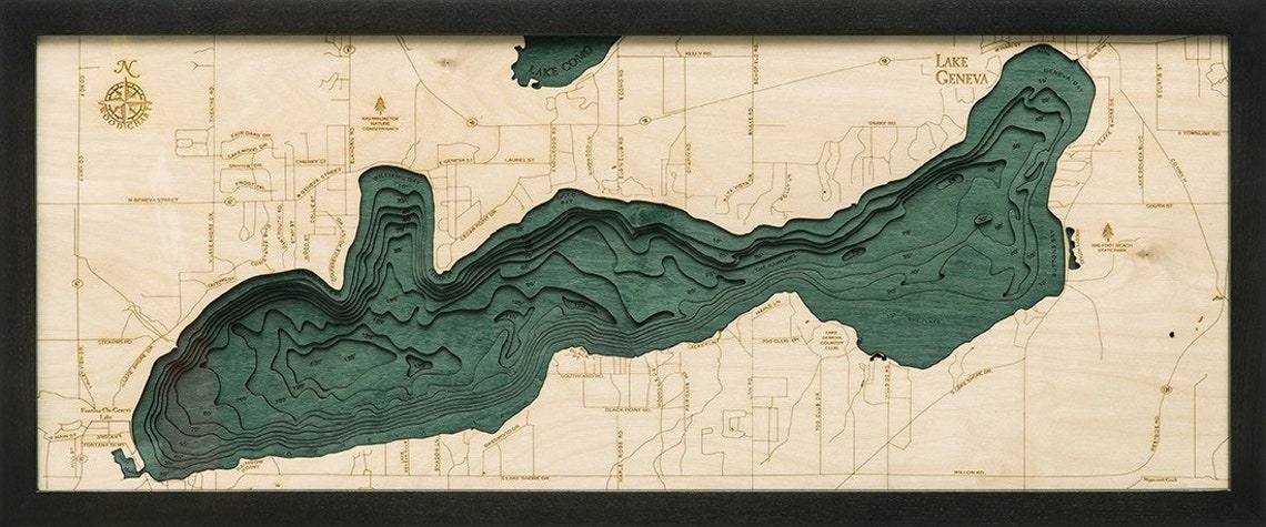 Lake Geneva, WI Wood Carved Topographic Depth Chart / Map - Etsy
