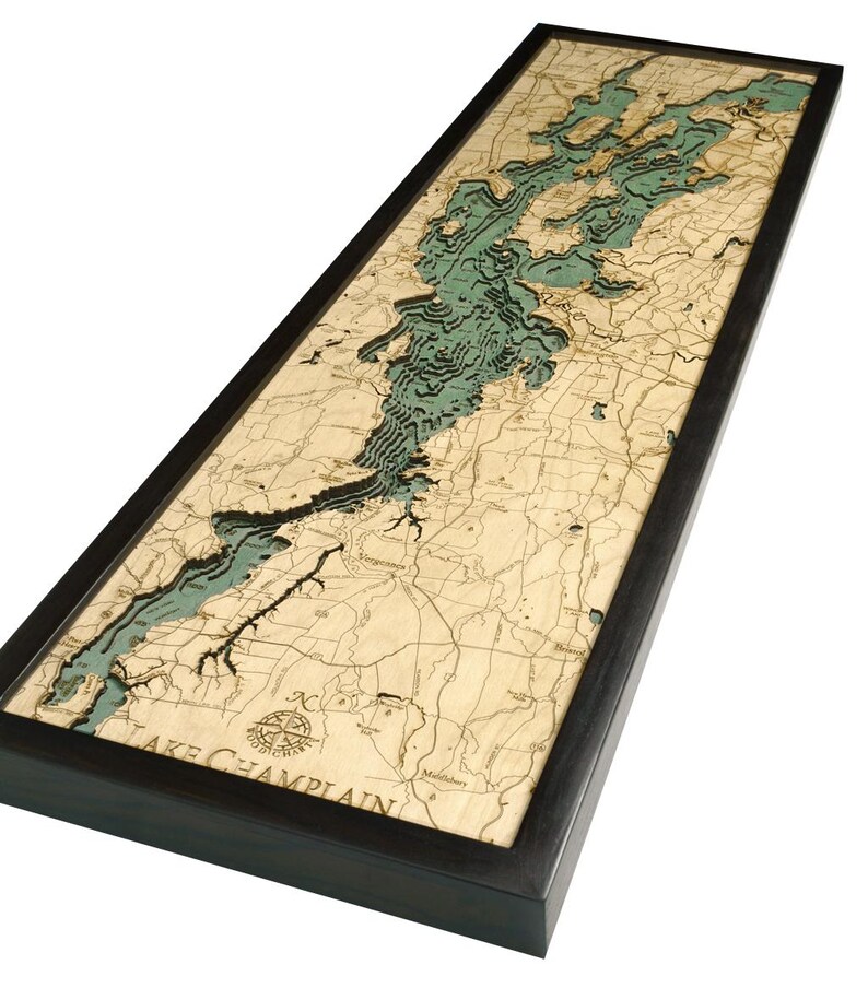 Lake Champlain Wood Carved Topographic Depth Chart / Map - 3 Frame ...