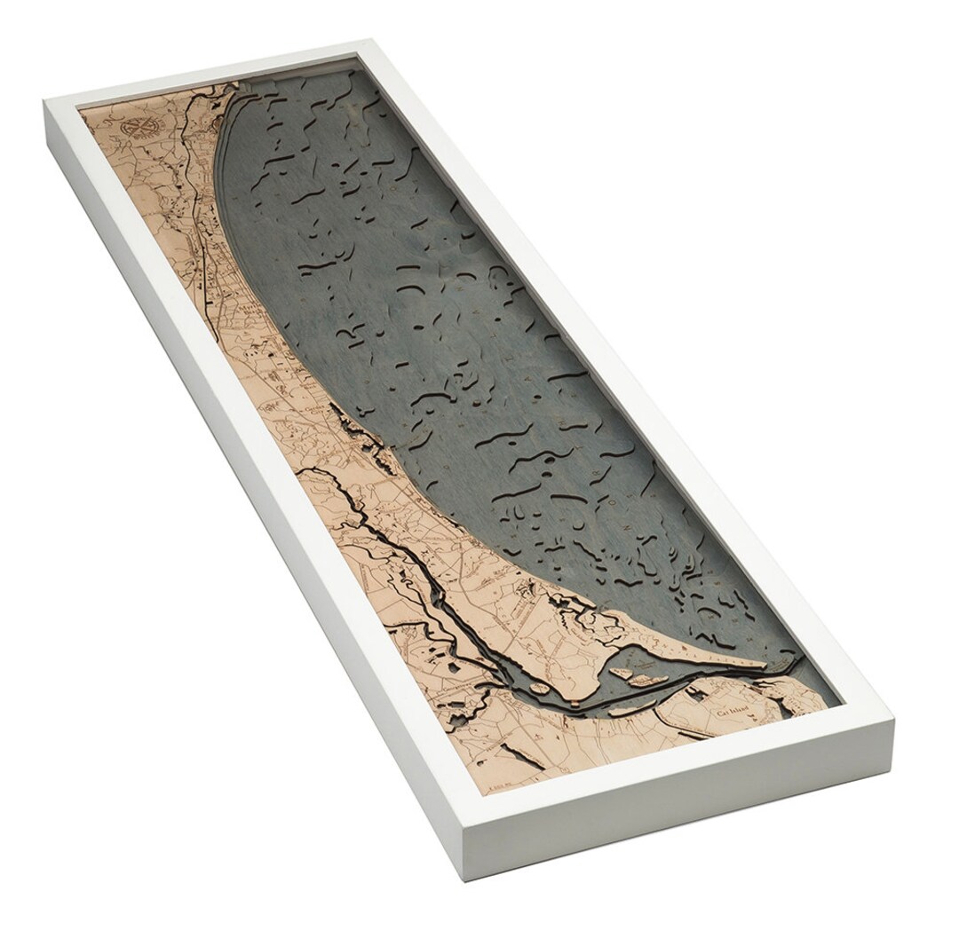 Myrtle Beach Wood Carved Topographic Depth Chart / Map - White Frame ...