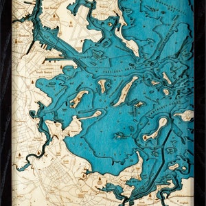 Boston Harbor Wood Carved Topographic Depth Chart / Map - Etsy