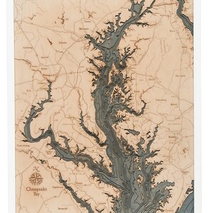 Chesapeake Bay Wood Carved Topographic Depth Chart / Map - Brown - Etsy