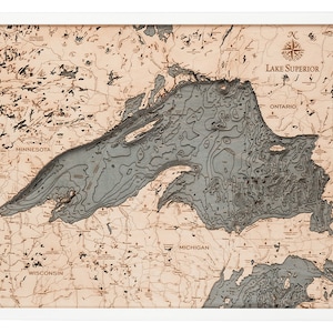 Lake Superior Wood Carved Topographic Depth Chart / Map - Etsy