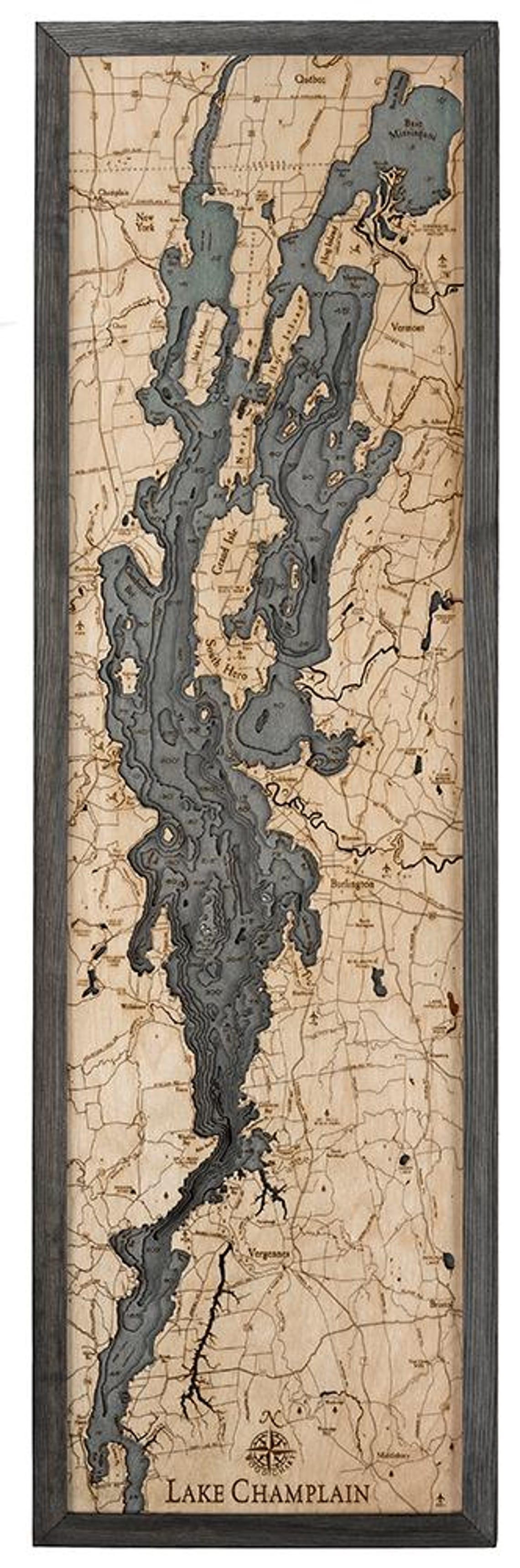 Lake Champlain Wood Carved Topographic Depth Chart / Map - 3 Frame ...
