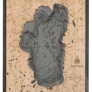 Lake Tahoe Wood Carved Topographical Depth Chart / Map - 3 Color ...