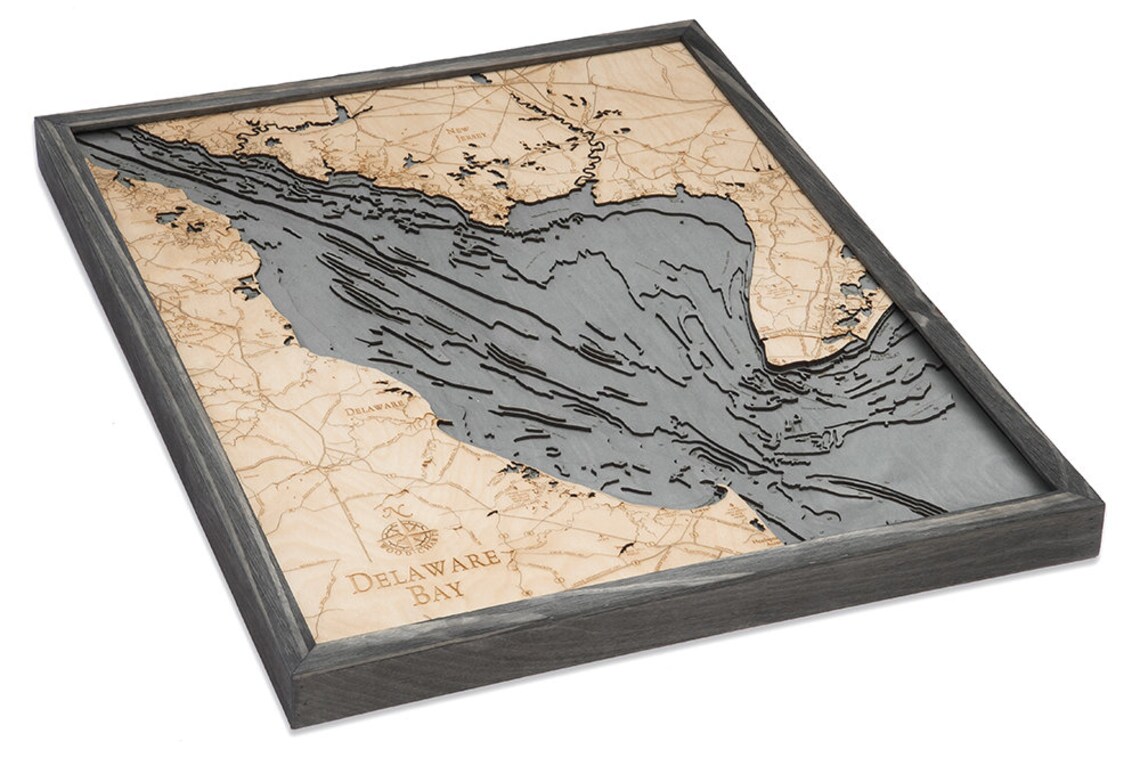 Delaware Bay Wood Carved Topographic Depth Chart / Map - Etsy