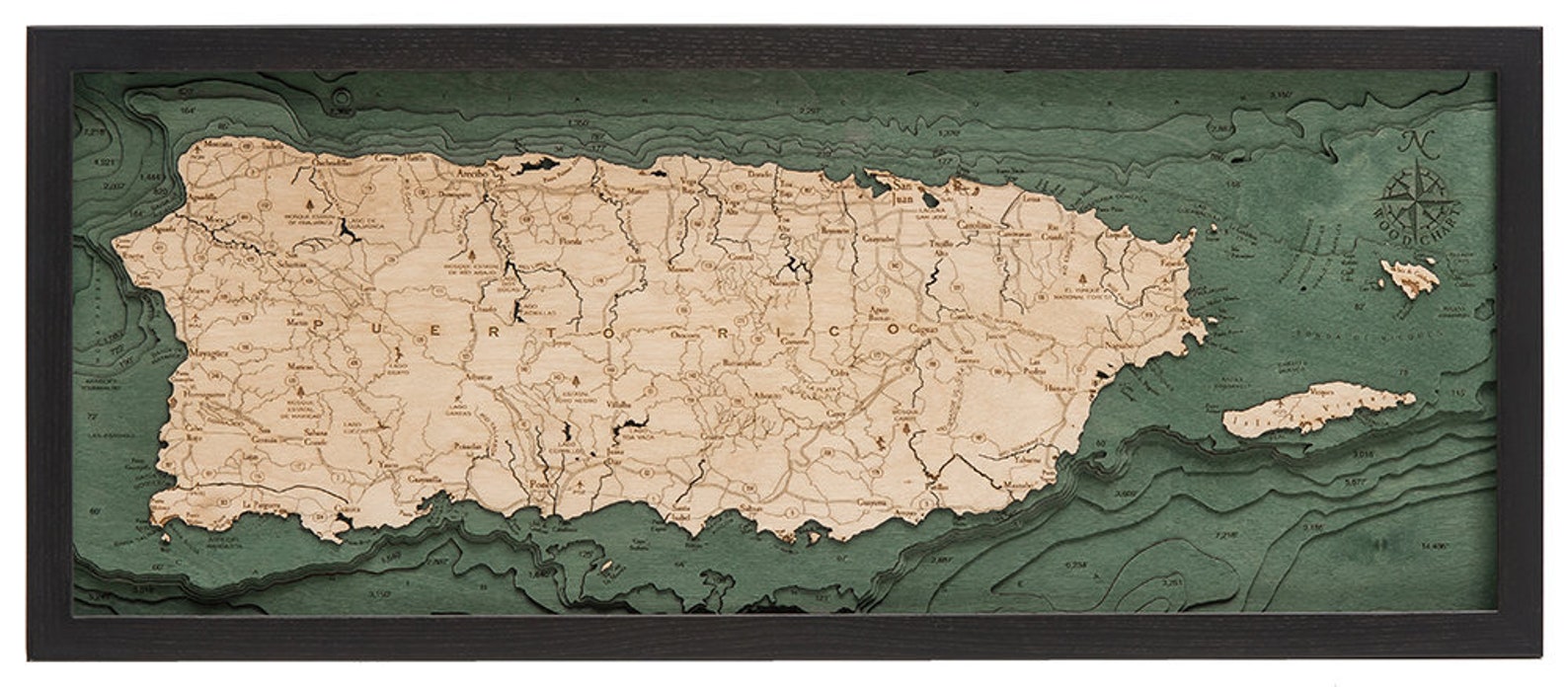 Puerto Rico Wood Carved Topographic Depth Chart / Map - Etsy