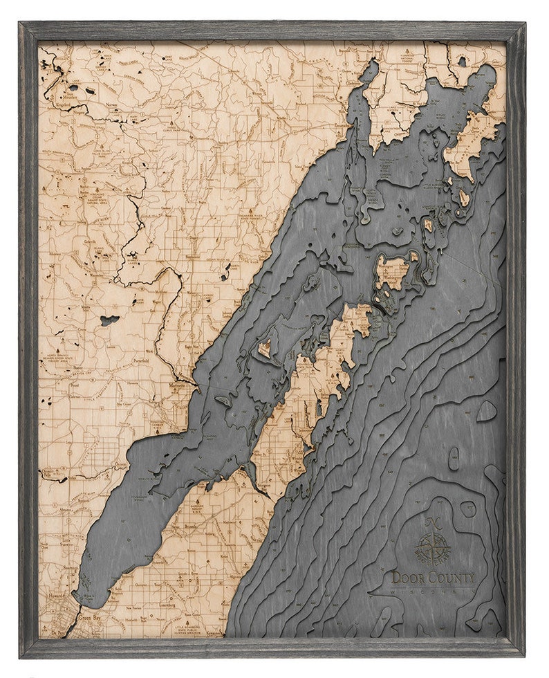 Door County Wood Carved Topographic Depth Chart / Map - Etsy