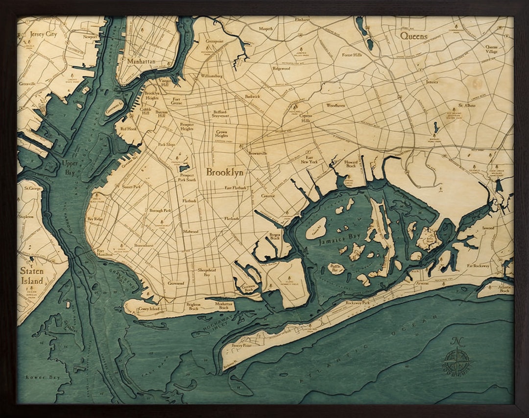 Brooklyn, NY Wood Carved Topographic Depth Chart / Map - Etsy