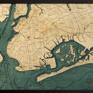 Brooklyn, NY Wood Carved Topographic Depth Chart / Map - Etsy
