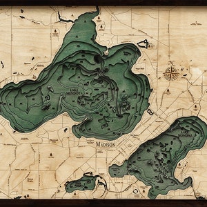 Lake Mendota & Monona, WI Wood Carved Topographic Depth Chart / Map - Etsy