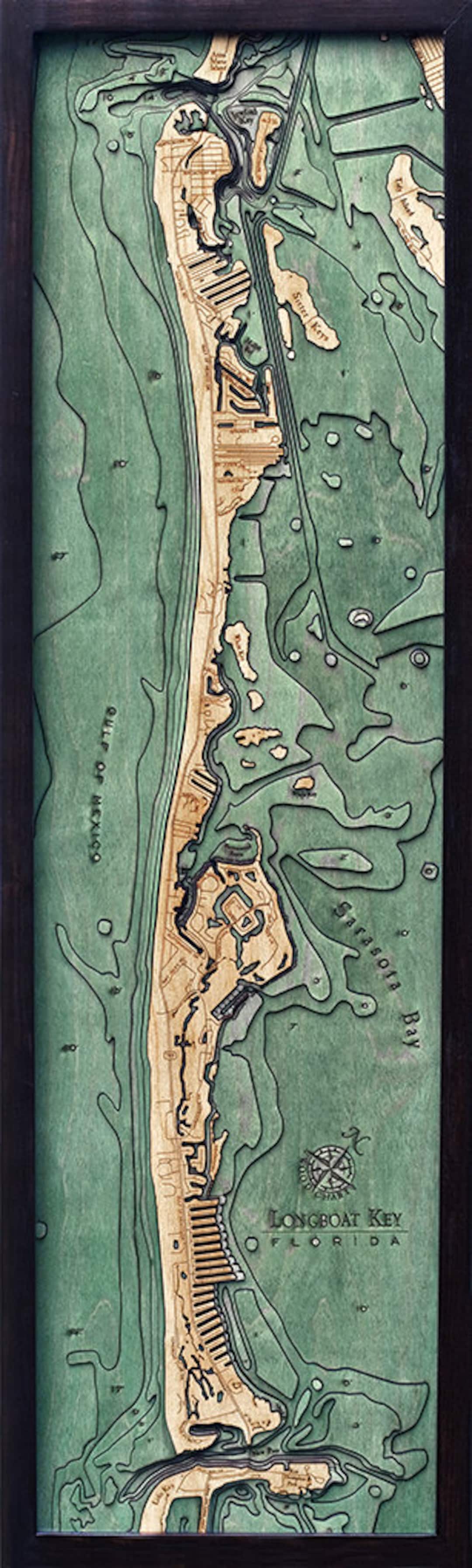 Longboat Key Wood Carved Topographic Depth Chart / Map - Etsy