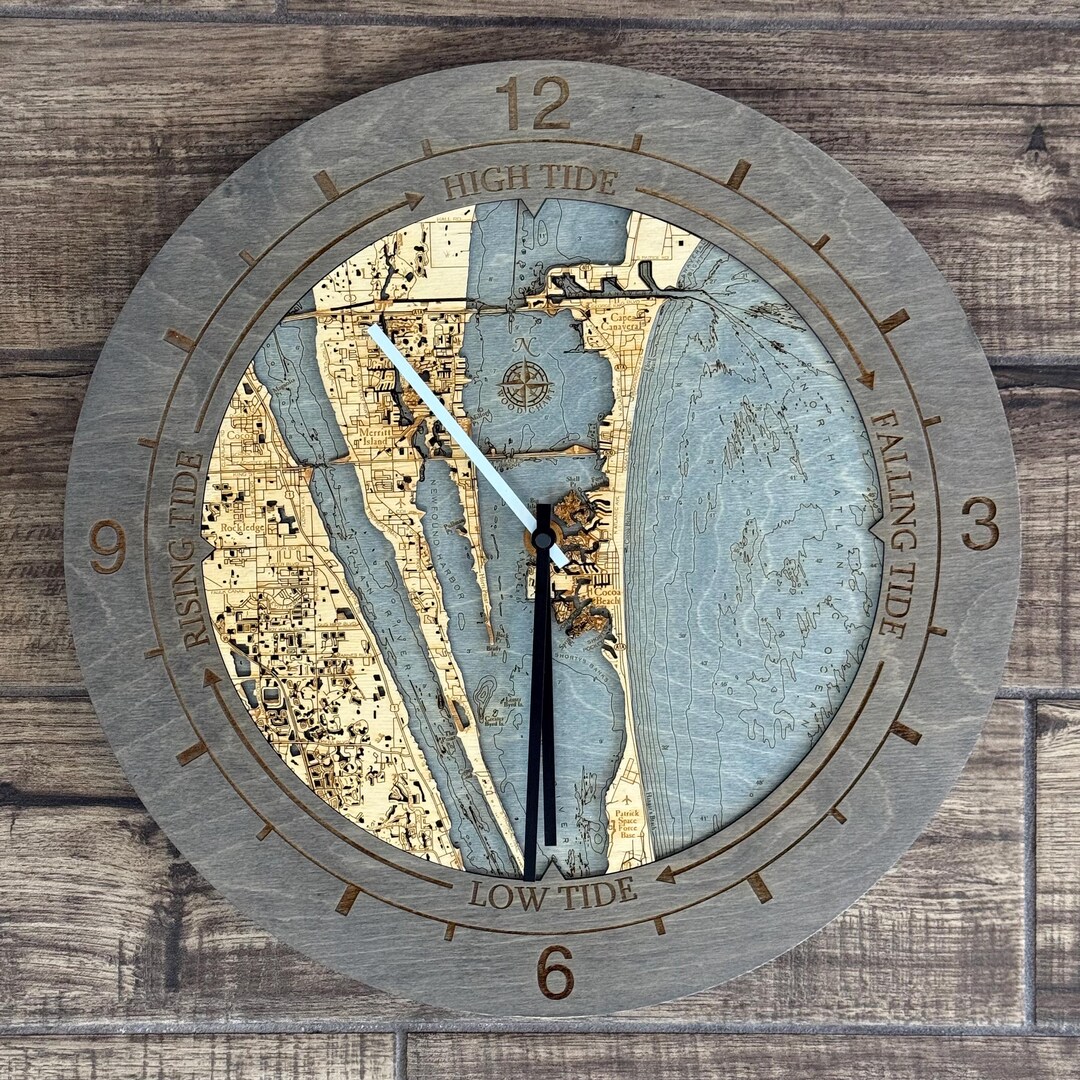 Cocoa Beach Tide and Time Clock Wood Carved Topographic Clock - Etsy