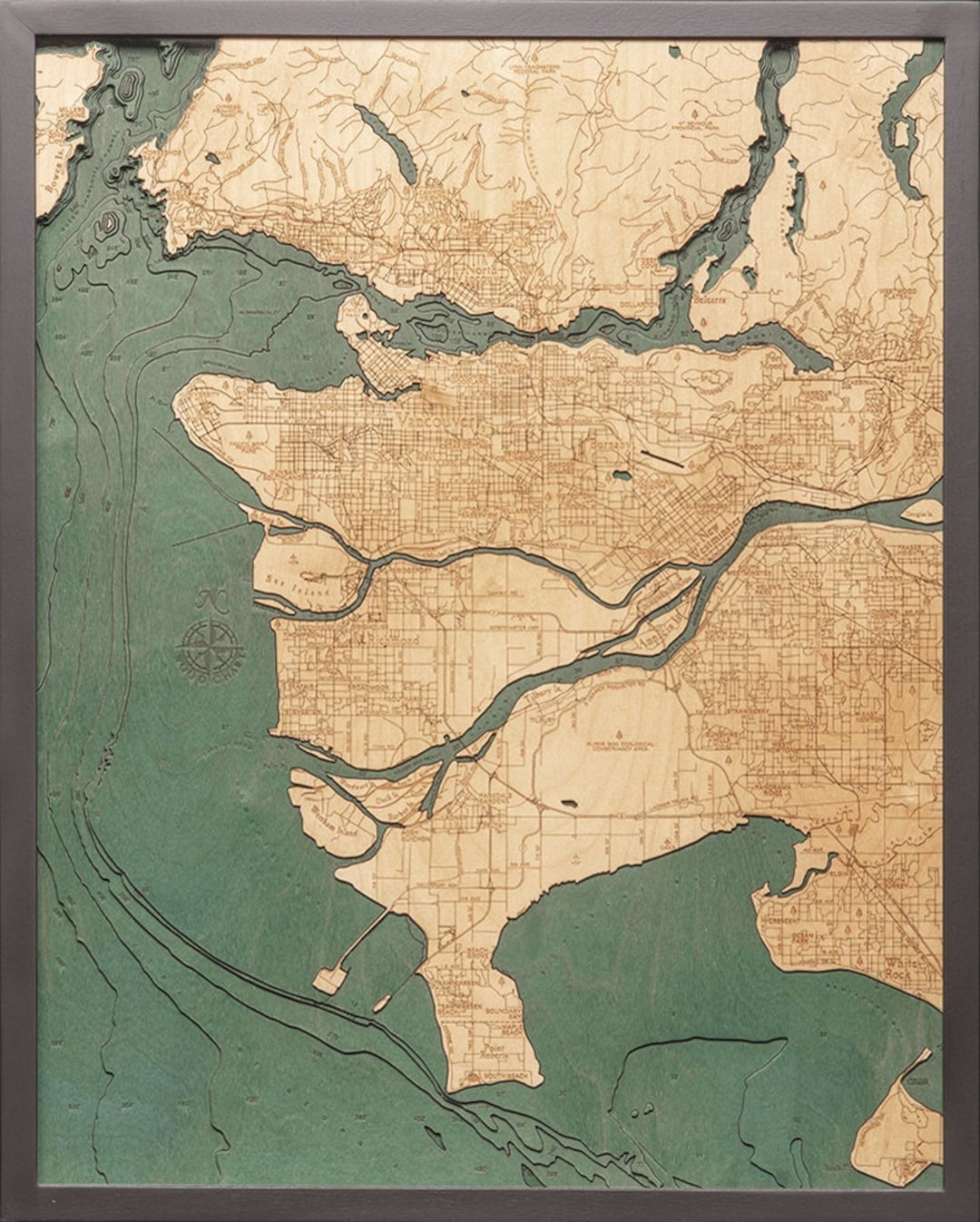 Vancouver, British Coolumbia, Canada Wood Carved Topographic Depth ...