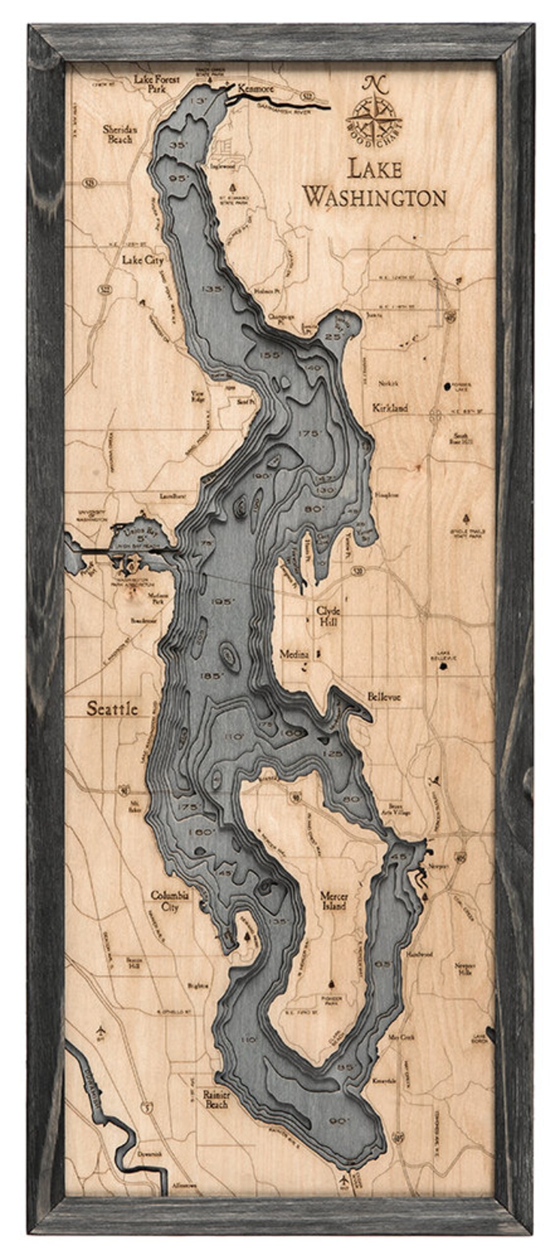 Lake Washington Wood Carved Topographic Map Brown/green - Etsy