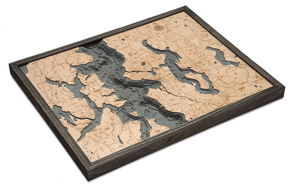 Seattle, WA Wood Carved Topographical Map - Gray Frame - Etsy