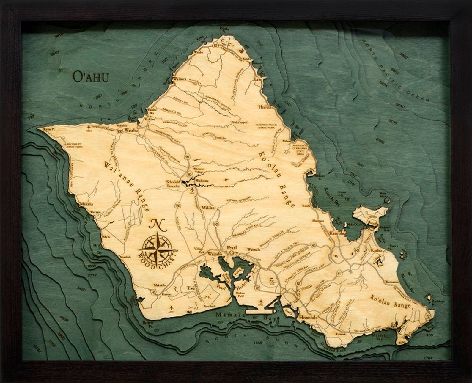 Oahu Wood Carved Topographic Depth Chart / Map - Etsy