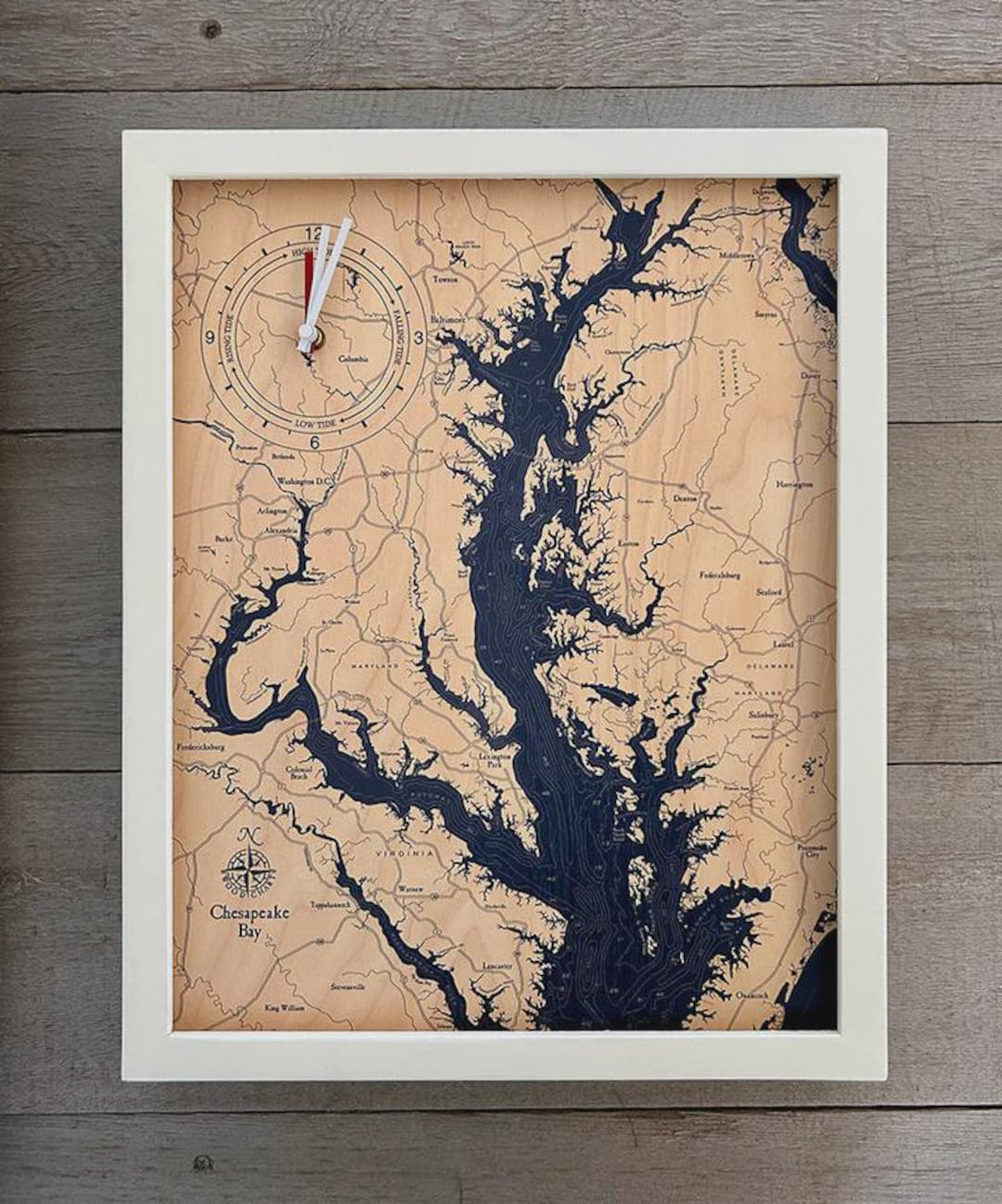 Chesapeake Bay Framed Tide & Time Clock Wood Carved Topographic Clock ...