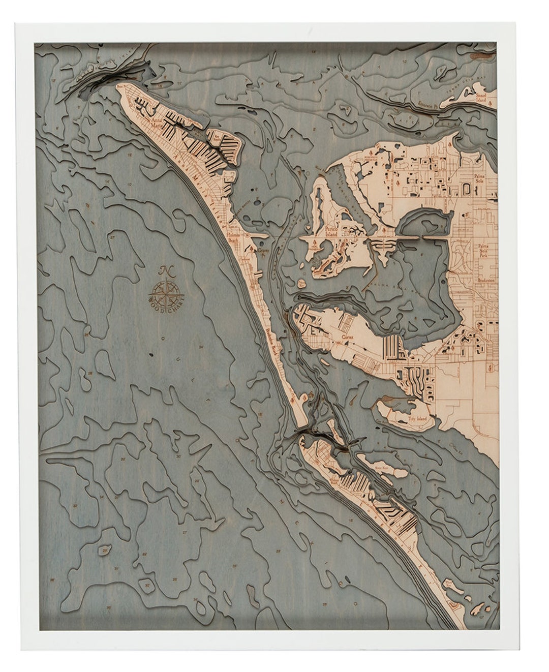 Anna Maria Island Wood Carved Topographic Depth Chart / Map - Etsy