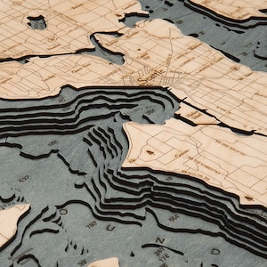 Seattle, WA Wood Carved Topographical Map - Gray Frame - Etsy