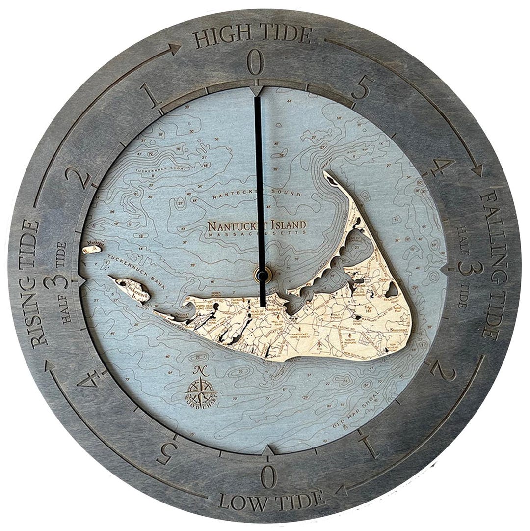 Nantucket Tide Clock Wood Carved Topographic Clock - Etsy