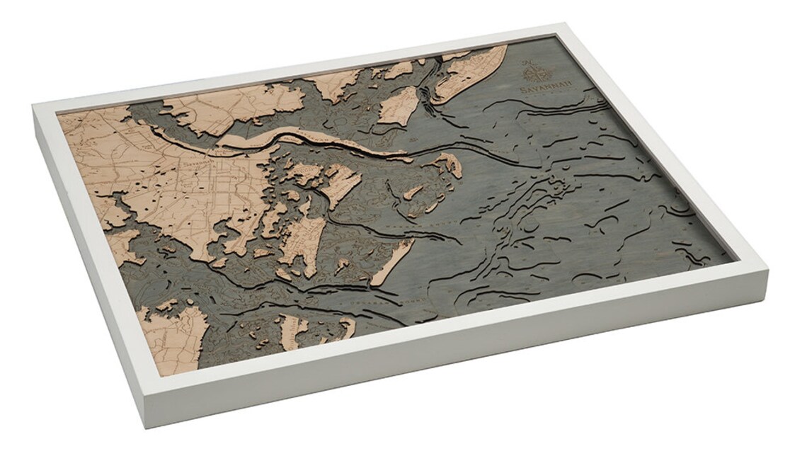Savannah, Georgia Wood Carved Topographic Depth Chart / Map - Etsy