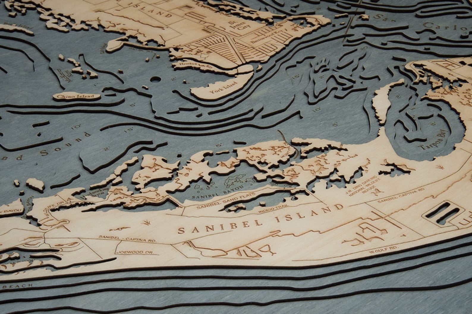 Sanibel Island Wood Carved Topographic Depth Chart / Map - Etsy