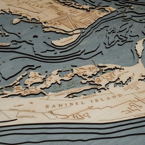 Sanibel Island Wood Carved Topographic Depth Chart / Map - Etsy