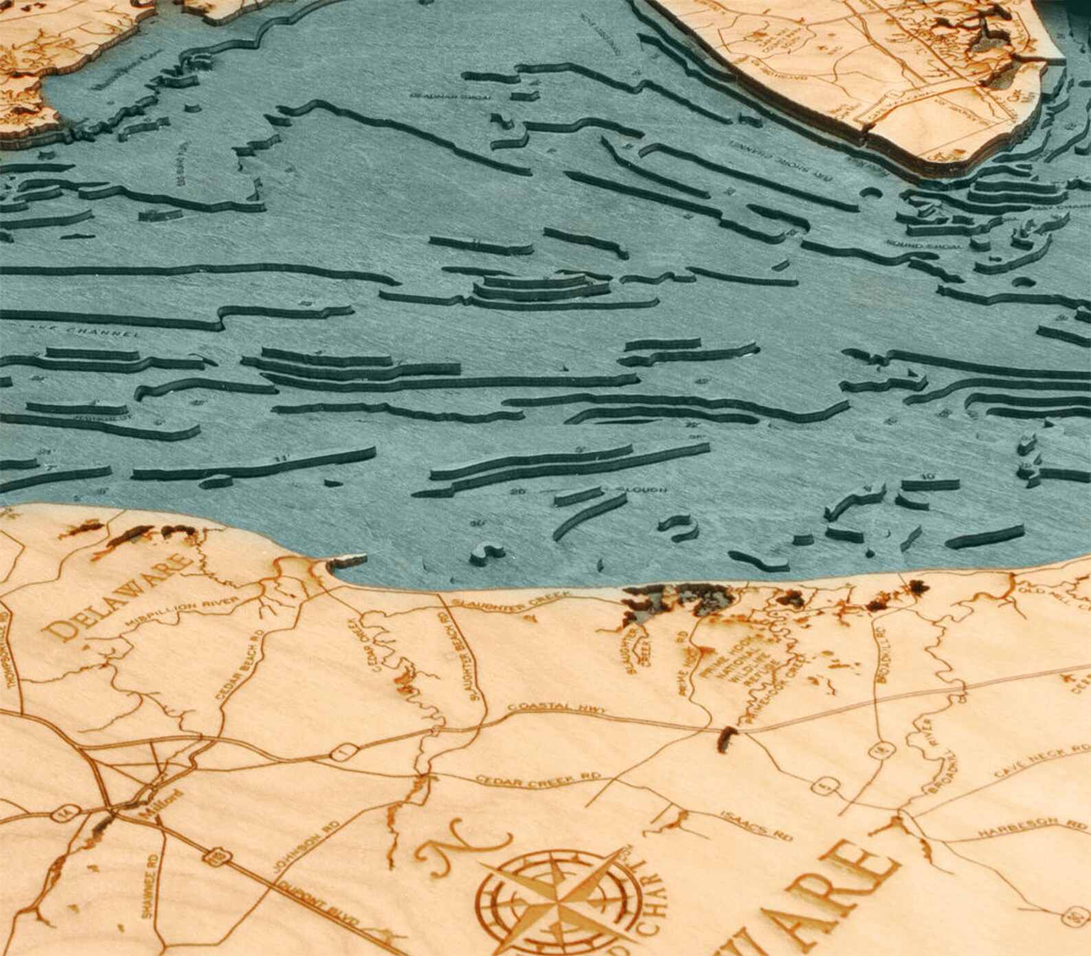Delaware Bay Wood Carved Topographic Depth Chart / Map - Etsy