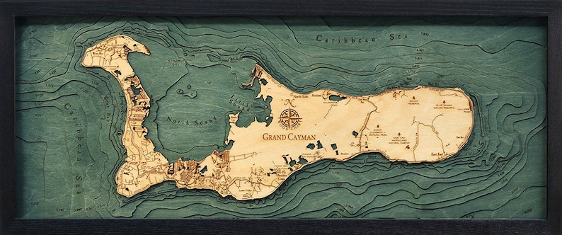 Grand Cayman Wood Carved Topographic Map - Etsy