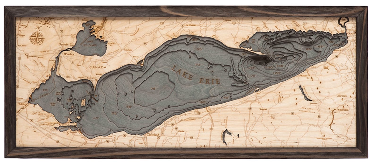 Lake Erie Wood Carved Topographic Depth Chart / Map - Etsy
