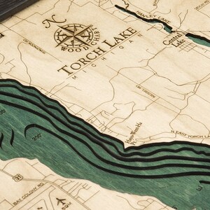 Torch Lake, Michigan Wood Carved Topographic Depth Chart / Map - Brown ...