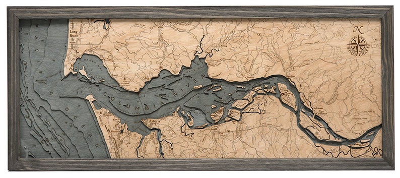 Columbia River Mouth OR Wood Carved Topographic Depth Chart / - Etsy