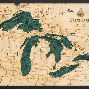 Great Lakes Wood Carved Topographical Depth Chart / Map - Etsy