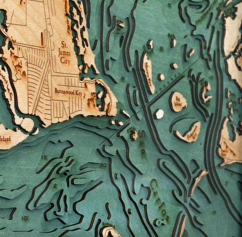Sanibel Island Wood Carved Topographic Depth Chart / Map - Etsy