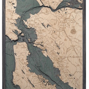 San Francisco / Bay Area Wood Carved Topographic Depth Chart / Map - Gray - Etsy