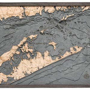 Hamptons / East Long Island Sound Wood Carved Topographic Depth Chart ...