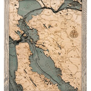 San Francisco / Bay Area Wood Carved Topographic Depth Chart / Map ...