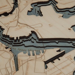 Boston Harbor Wood Carved Topographic Depth Chart / Map - Etsy