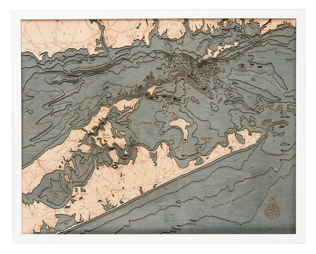 Hamptons / East Long Island Sound Wood Carved Topographic Depth Chart ...
