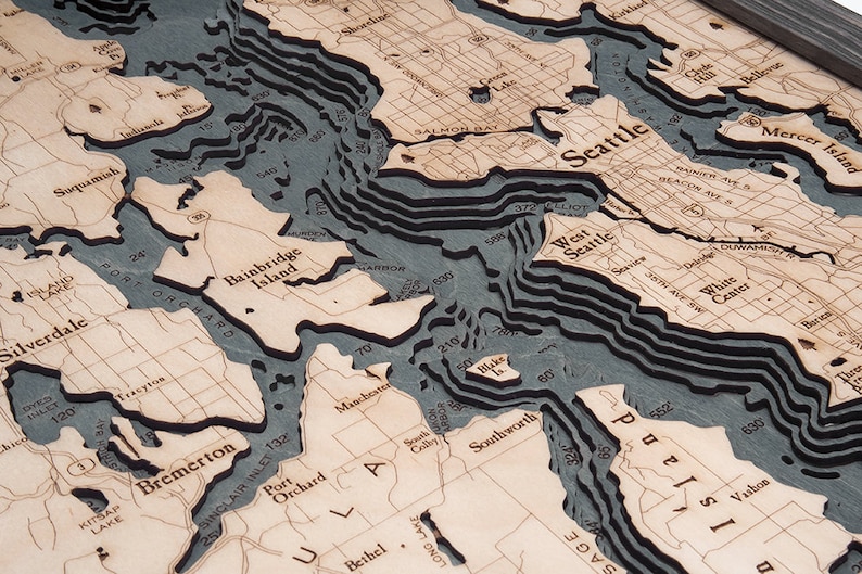 Puget Sound 3D Map – Laser-cut Coastal Topographic Depth Chart Wall Art ...